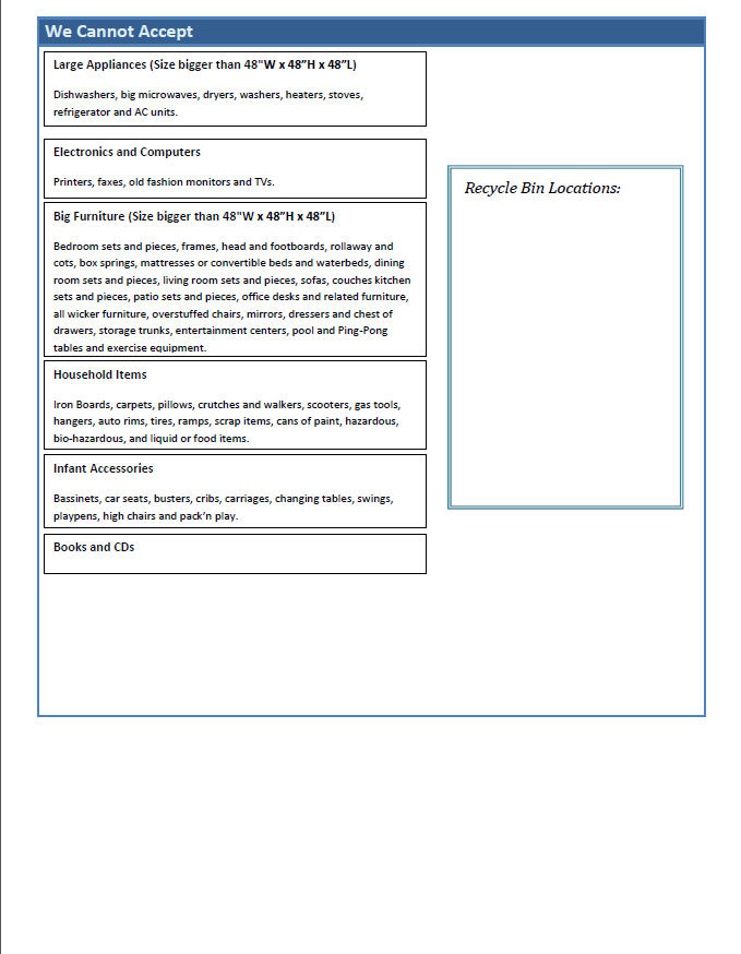 Donation Guidelines - Mary's Center Donation Pick-up